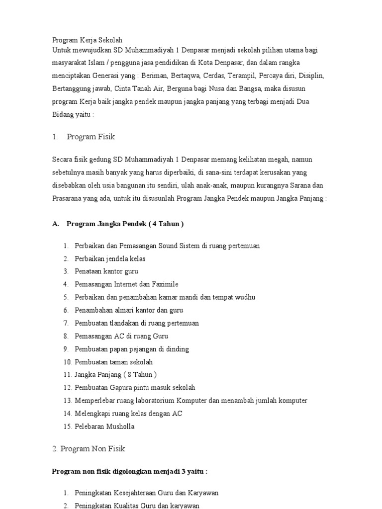 Contoh Program Kerja Sekolah | PDF