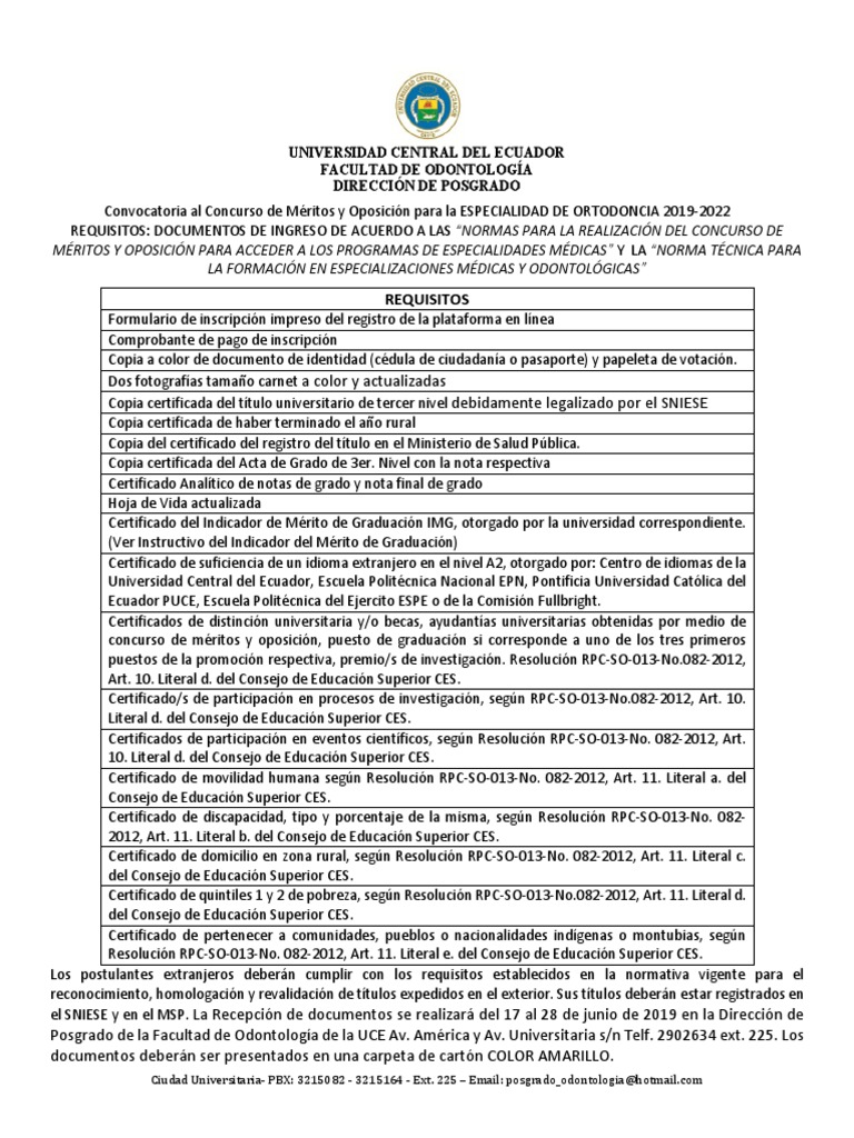 Especialidad Ortodoncia Uce | PDF | Universidad | Titulo academico
