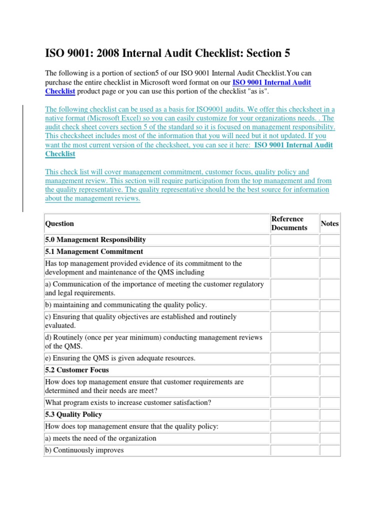 ISO 9001 Internal Audit Checklist | Download Free PDF | Verification ...