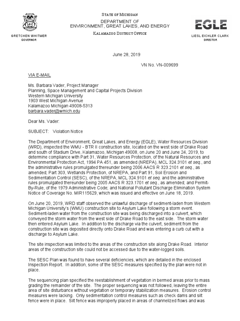 WMU Construction Site Violations | PDF | Wetland | Stormwater