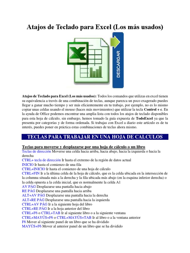 Atajos de Teclado para Excel (Los más usados): Teclas Para Trabajar En ...