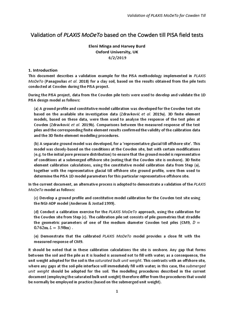 PLAXIS MoDeTo Validation Cowden Clay | Download Free PDF | Young's ...