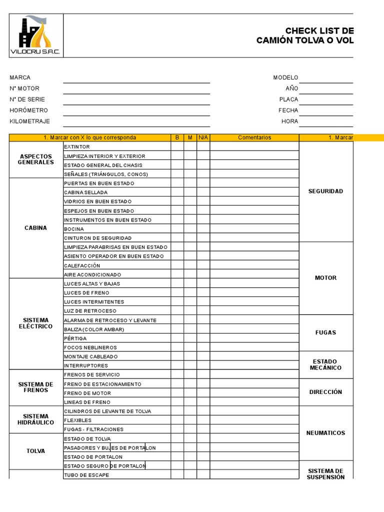 Check List para Volquetes y Camiones | PDF | Tecnología de vehículos ...