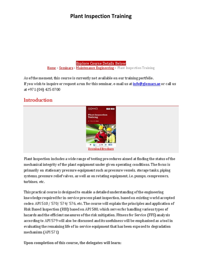 Plant Inspection Training | PDF | Risk | Safety