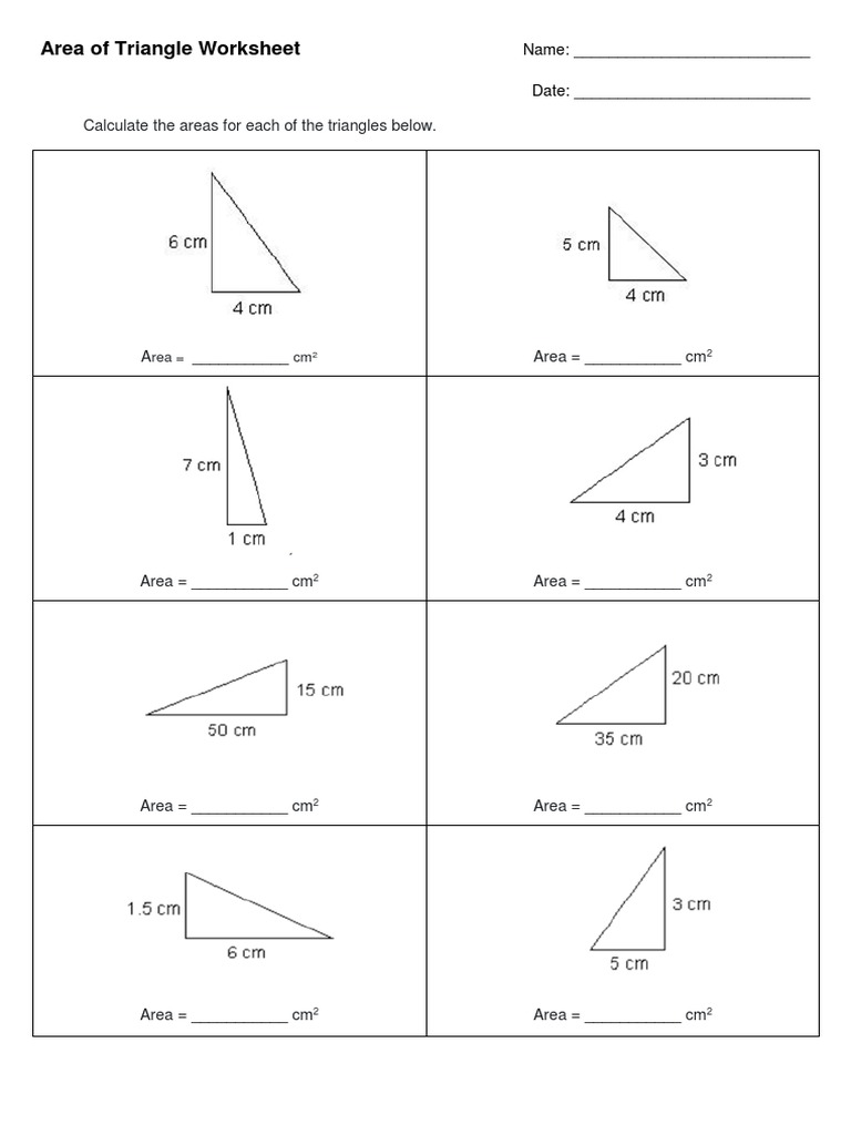 Geometry Areas of Triangles Worksheet | PDF