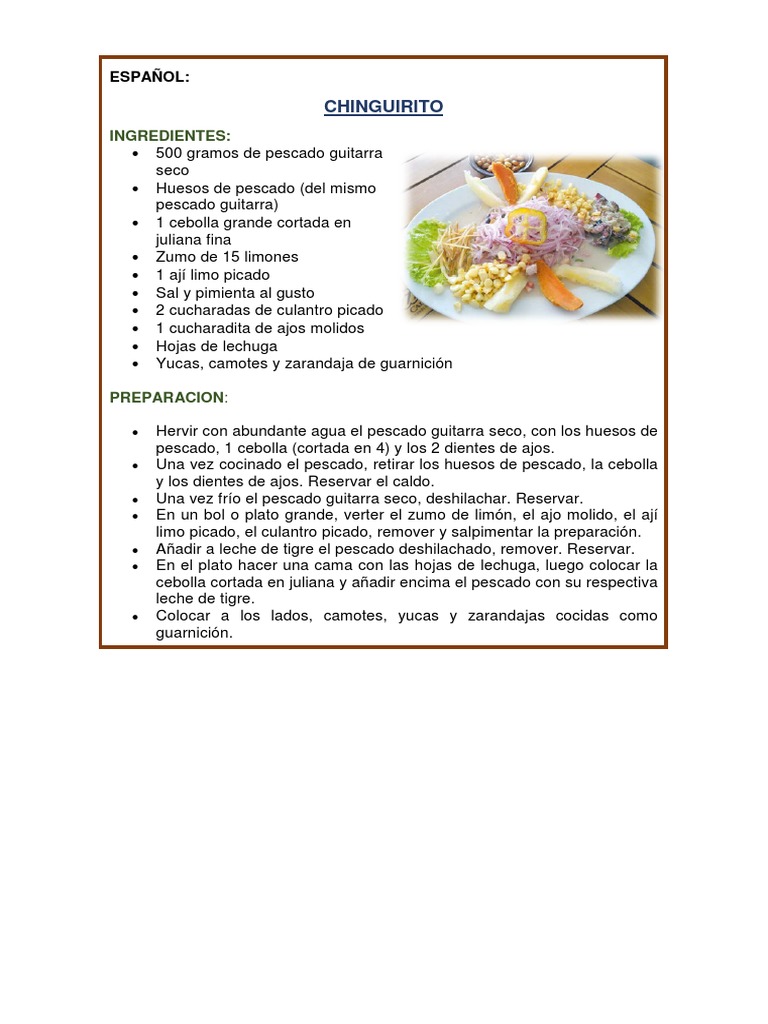 Receta tradicional ecuatoriana de Chinguirito de pescado seco | PDF ...