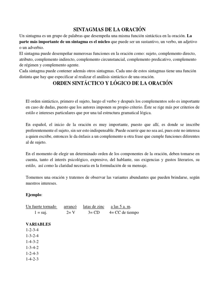 Sintagmas y Orden Sintáctico en Oraciones | PDF | Palabra | Verbo