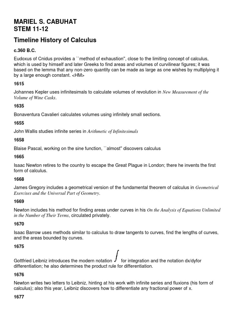 Timeline of Calculus | PDF | Calculus | Mathematical Analysis