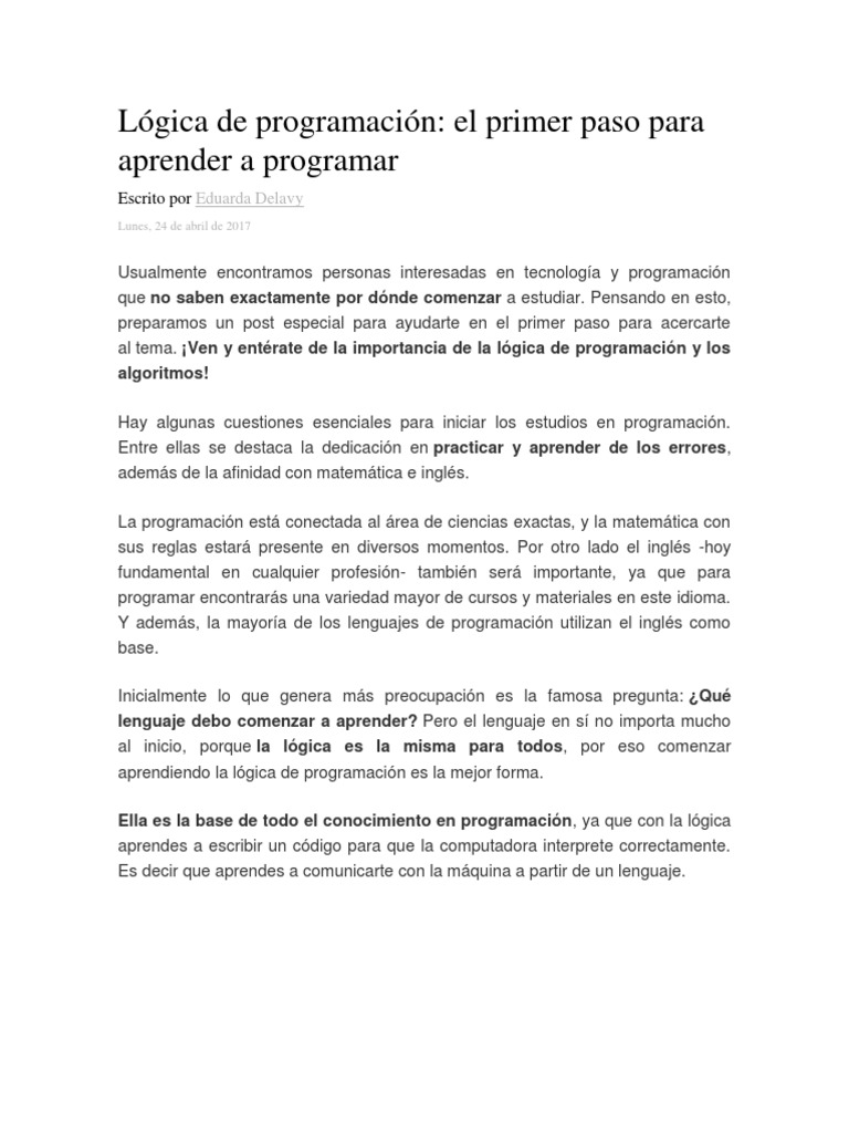 Lógica de Programación | PDF | Programación de computadoras | Algoritmos