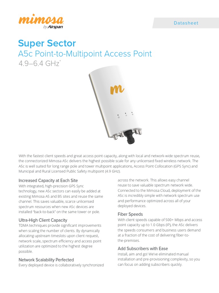 Mimosa A5c Data Sheet | Unduh gratis PDF | Wi Fi | Wireless Access Point