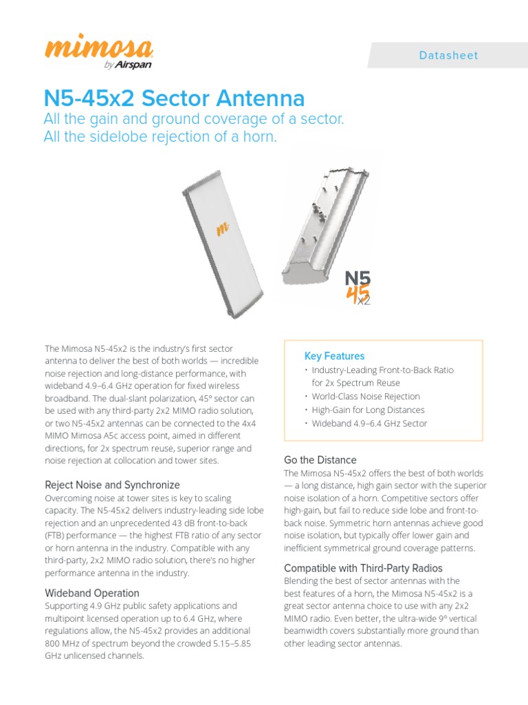 Mimosa by Airspan N5 45x2 Datasheet | PDF | Antenna (Radio) | Decibel