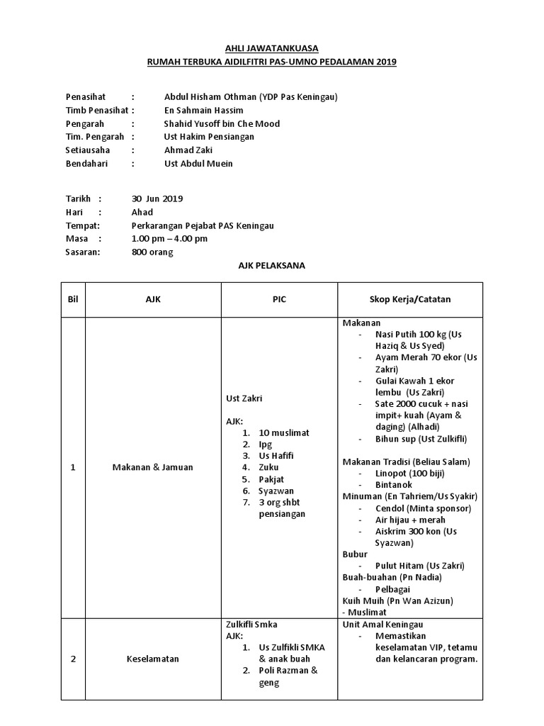 AJK Hari Raya PAS 2019 (Latest) | PDF