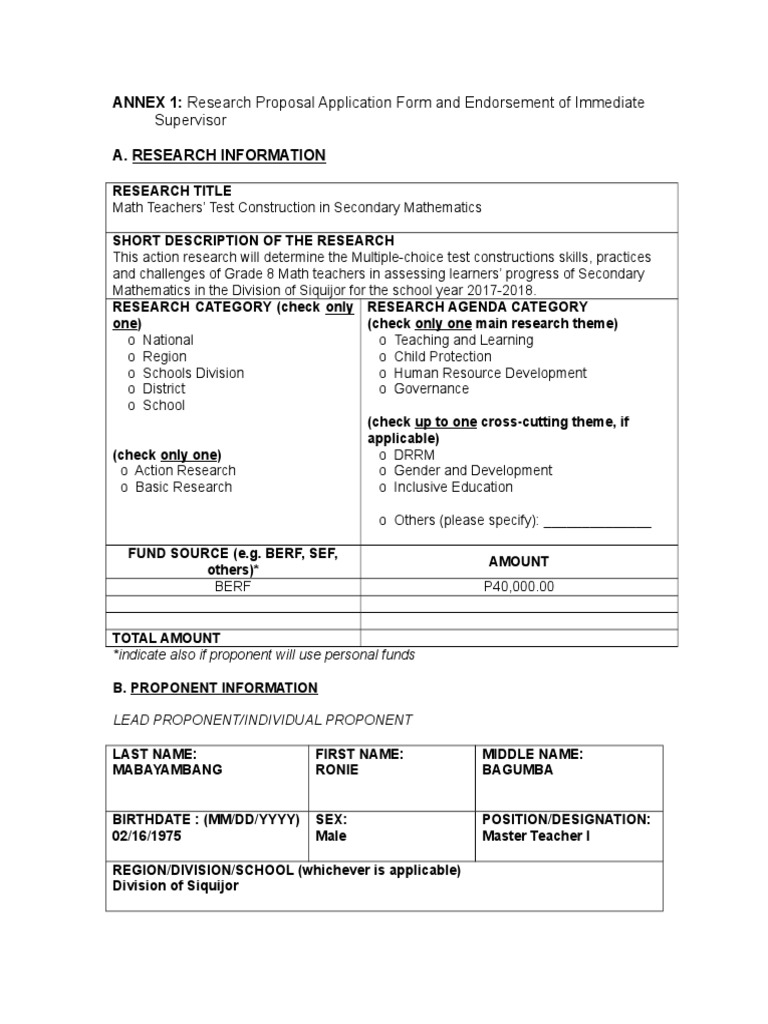 ANNEX 1-Research Proposal Application Form and Endorsement of Immediate ...