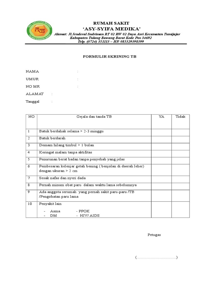 Formulir Skrining Pasien TB | PDF | Kesehatan Holistik