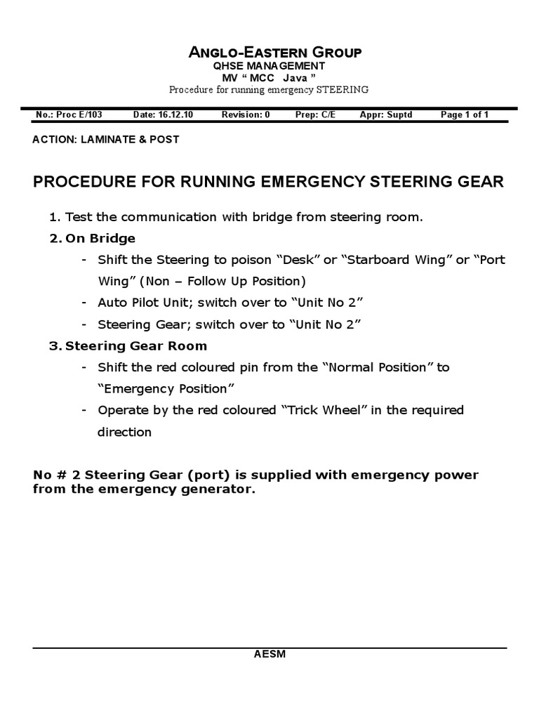 E-103, Emergency Steering | PDF