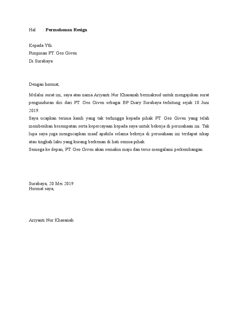 Permohonan Resign | PDF