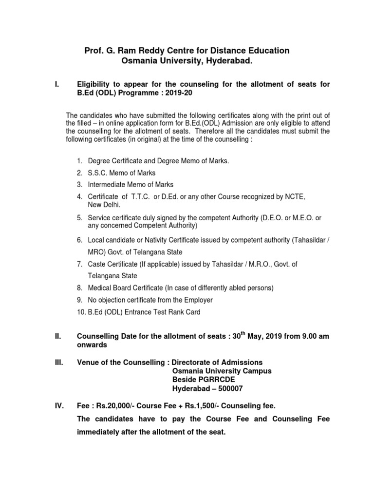 Prof. G. Ram Reddy Centre For Distance Education Osmania University ...