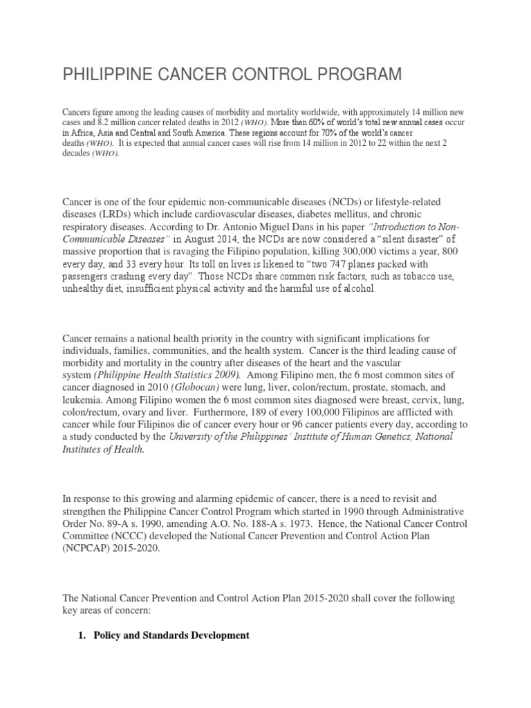 Philippine Cancer Control Program.1.1 | PDF | Non Communicable Disease ...