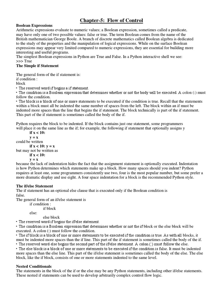 Chapter-5: Flow of Control: Boolean Expressions | PDF | Control Flow | Boolean Data Type