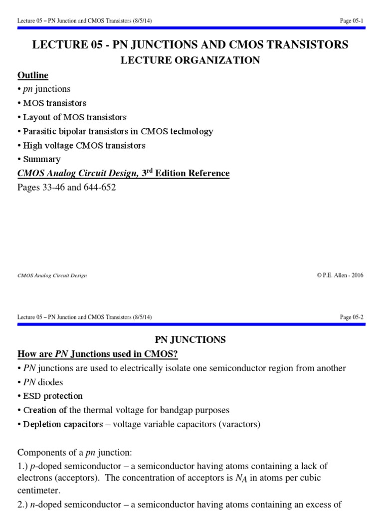 Lecture 05 - PN Junctions and Cmos Transistors | PDF | Mosfet | Field ...