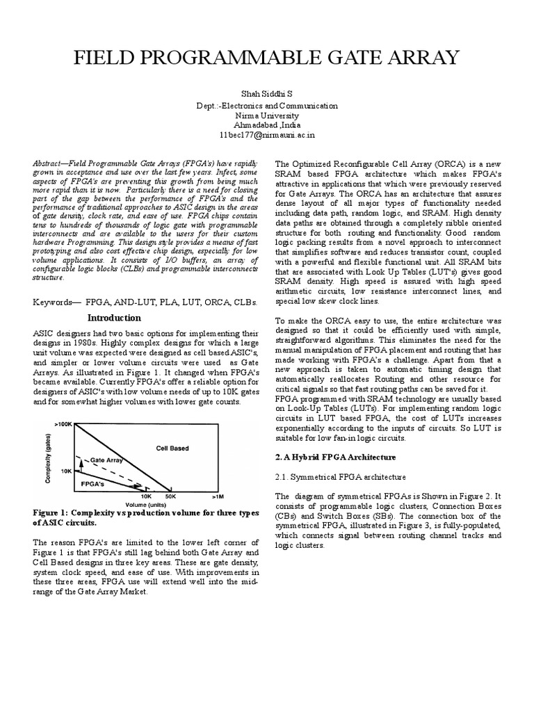 Abstract-Field Programmable Gate Arrays (FPGA's) Have Rapidly | PDF ...