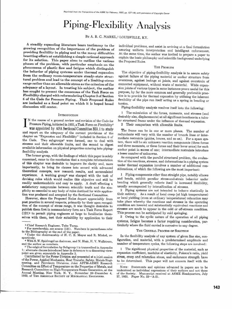 Piping Flexibility Analysis by A.R.C. Markl PDF | PDF