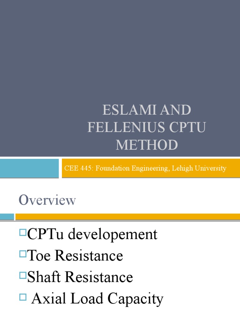 Eslami and Fellenius Cptu Method: CEE 445: Foundation Engineering ...