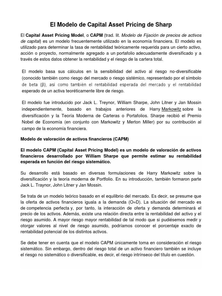 El Modelo de Capital Asset Pricing de Sharp | PDF | Modelo de fijación ...