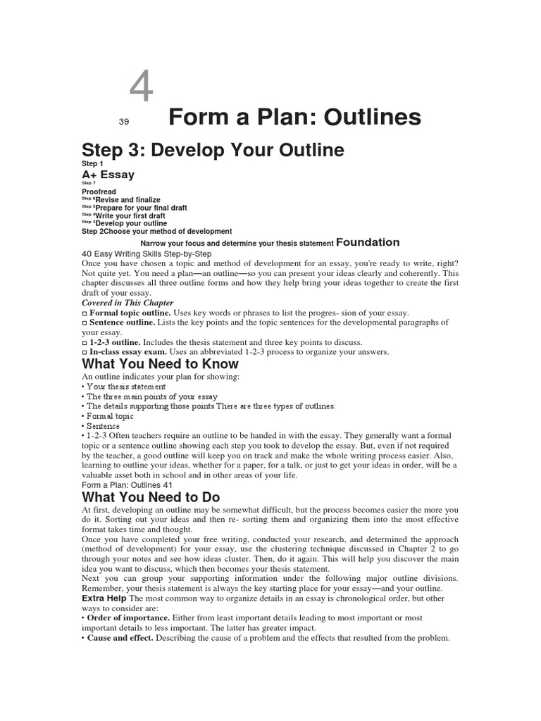 Form A Plan: Outlines: Step 3: Develop Your Outline | PDF | Essays | Thesis