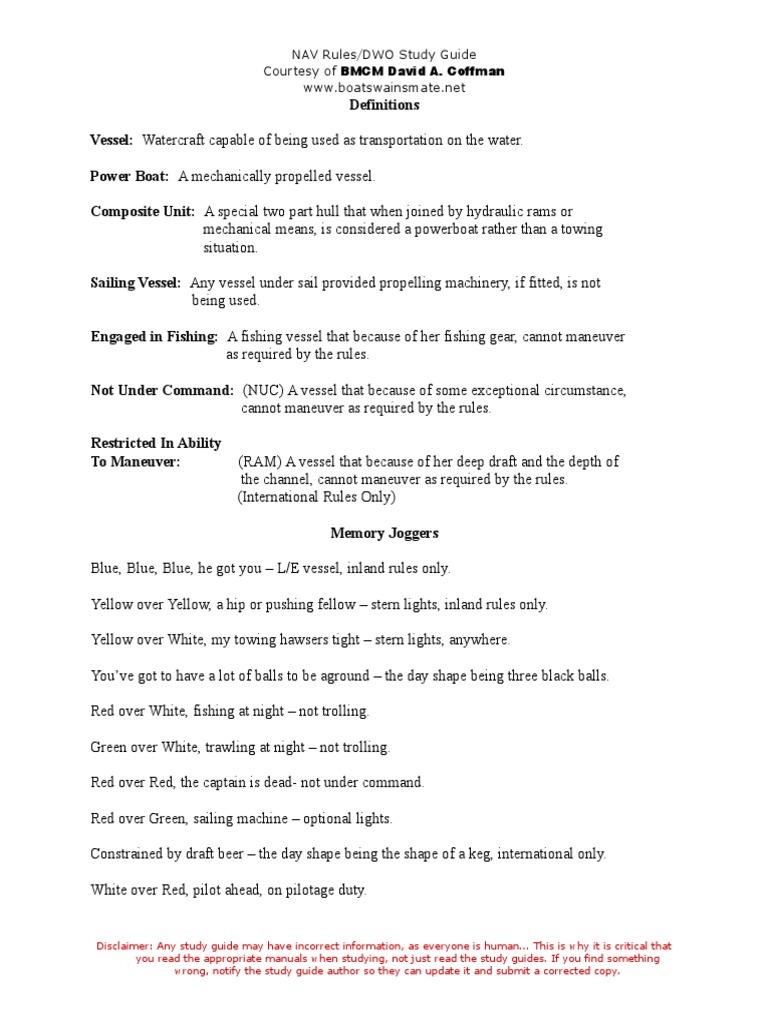 NAV Rules/DWO Study Guide Courtesy of BMCM David A. Coffman | PDF ...