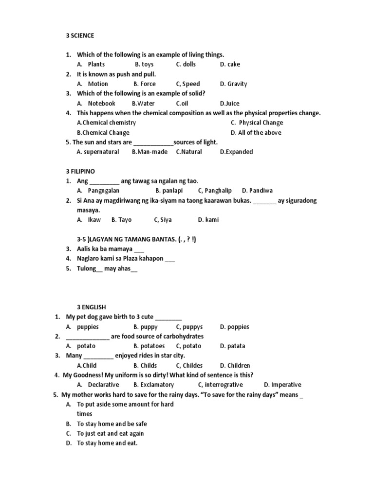 Exam Grades 3-6 | PDF
