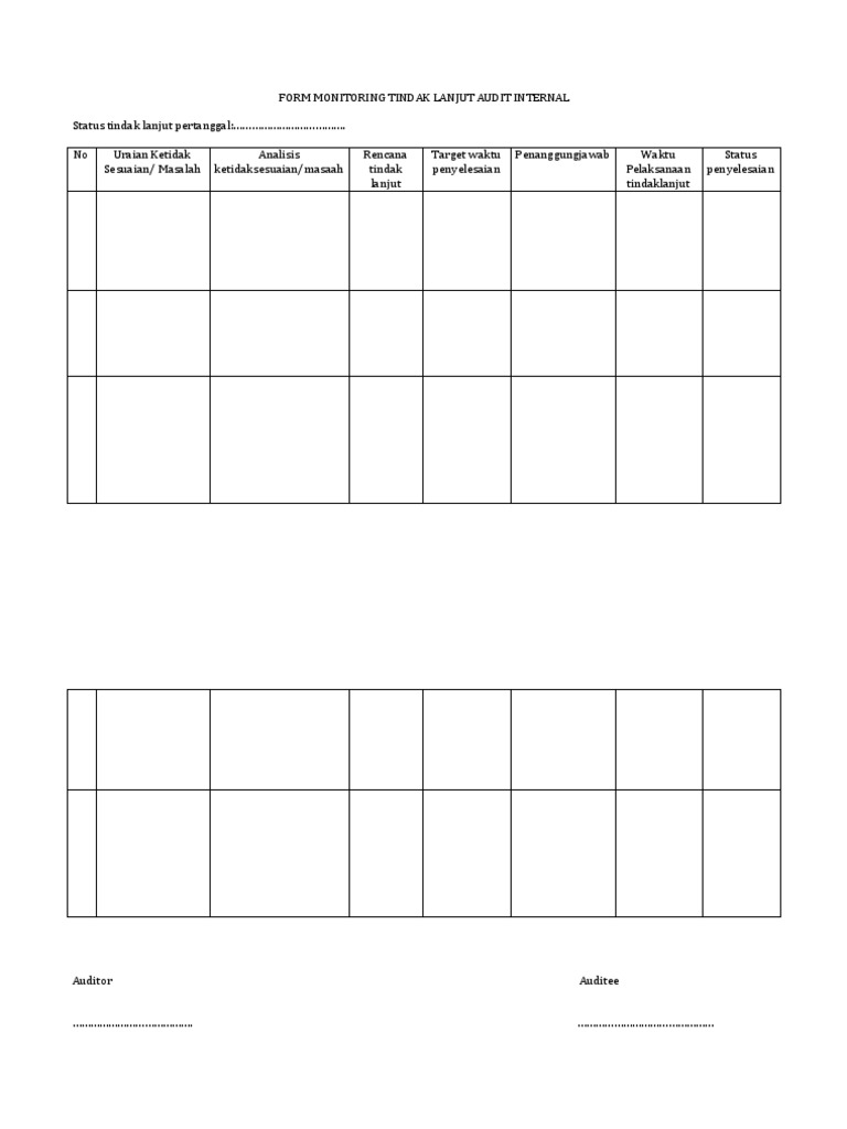 Contoh Form Monitoring Tindak Lanjut Audit Internal | PDF
