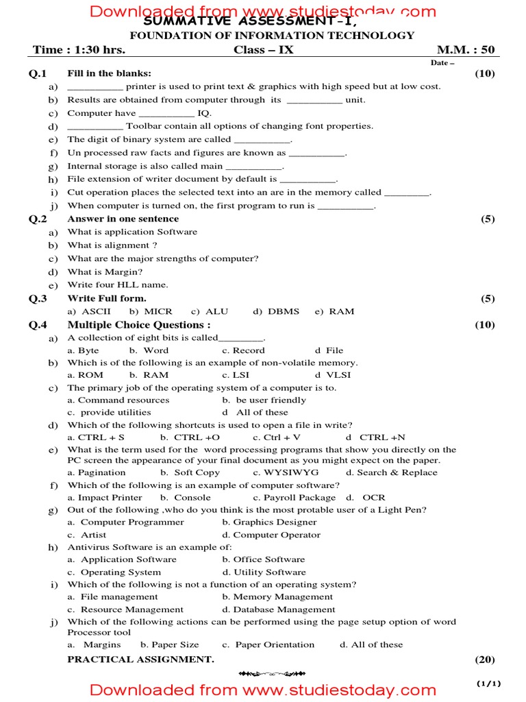 CBSE Class 9 Computer Science Sample Paper 2017 | PDF | Operating ...