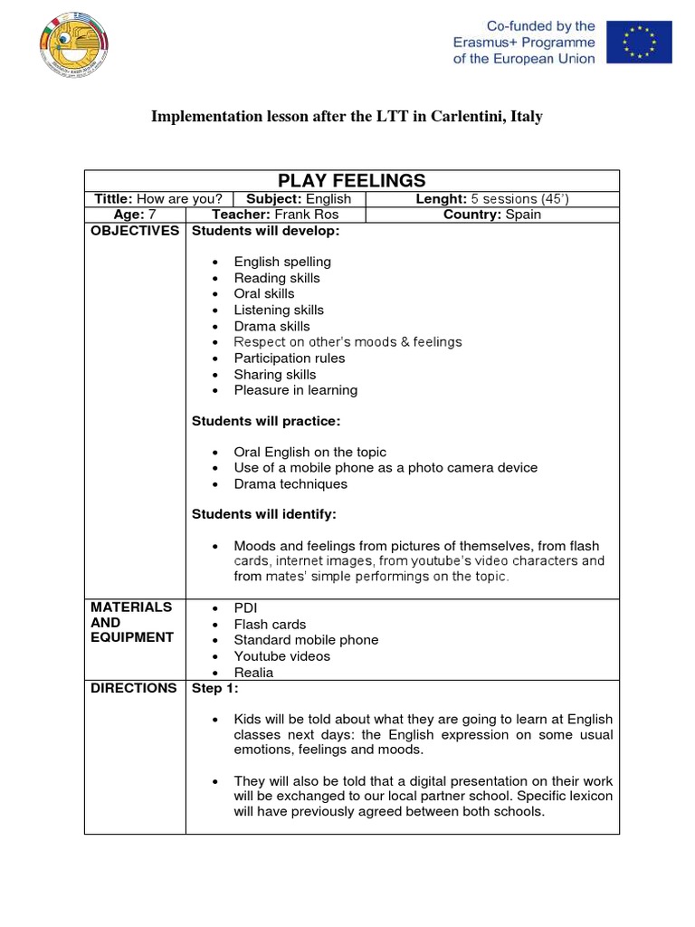 Spin Lesson Plan After LTT in Italy | PDF | Emotions | Behavior ...