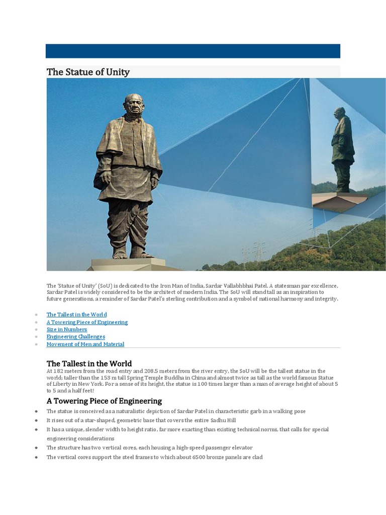 The Statue of Unity: The Tallest in The World | PDF | Nature