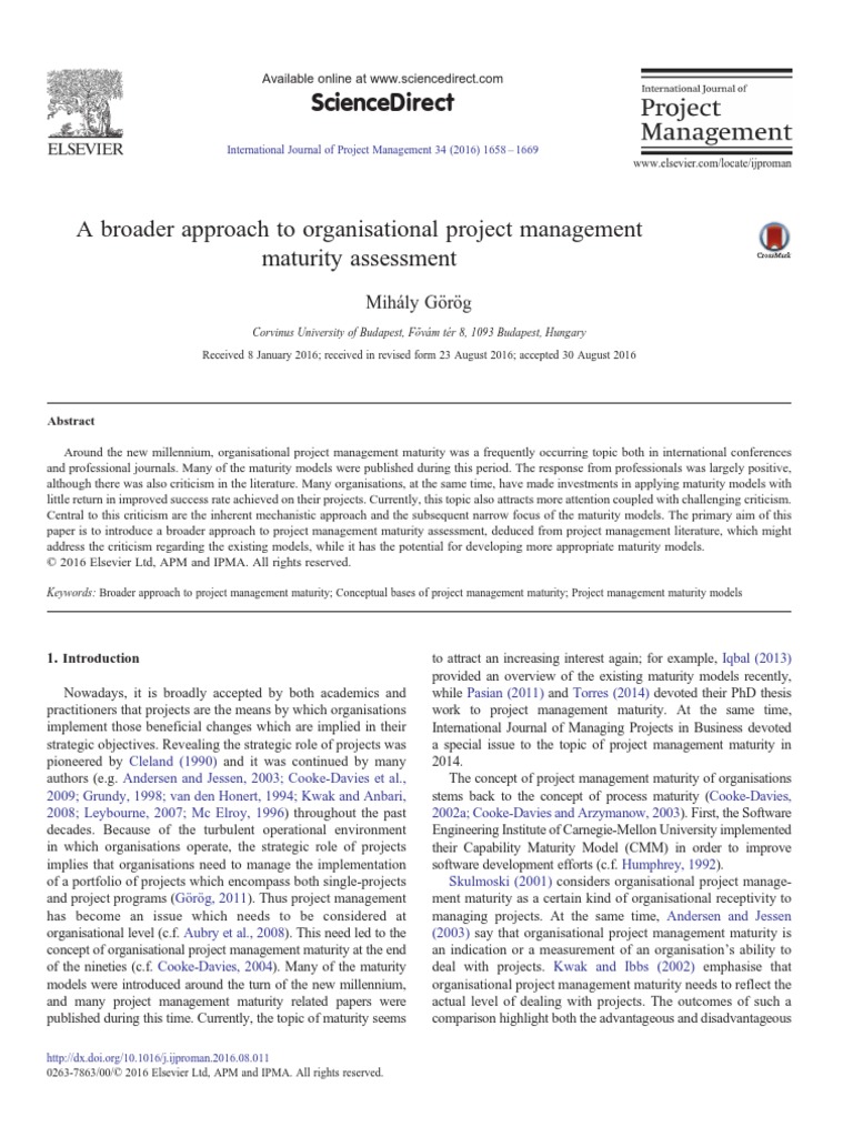 A Broader Approach To Organisational Project Management Maturity ...