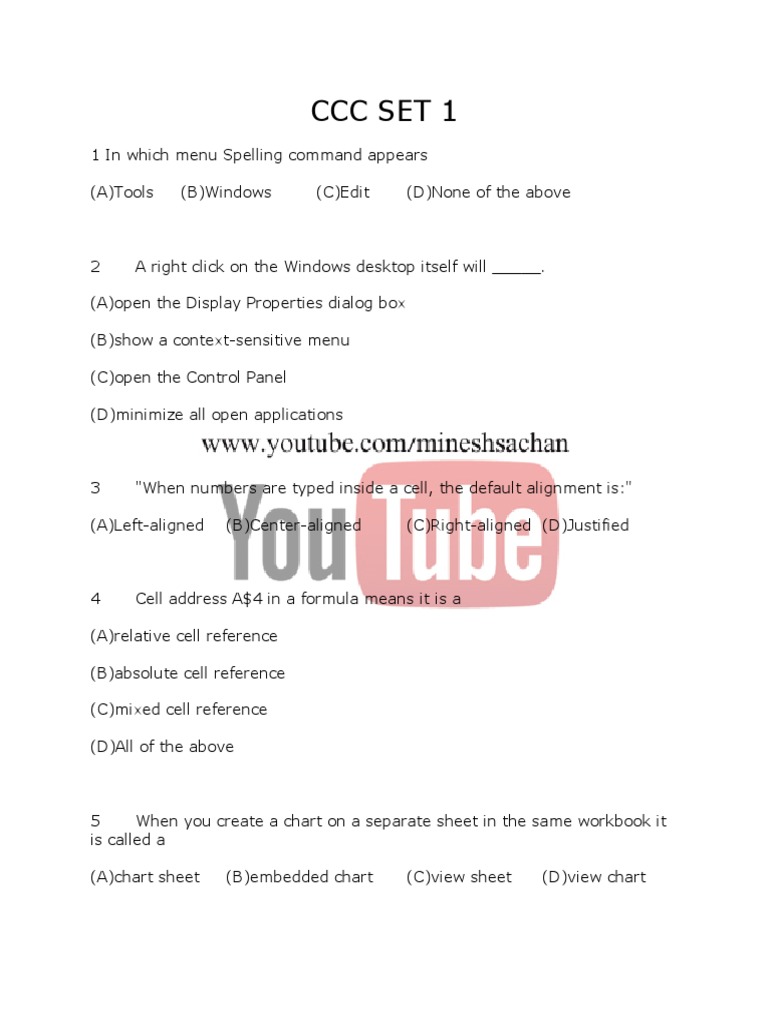 CCC Set 1 | PDF | Microsoft Word | Microsoft Excel