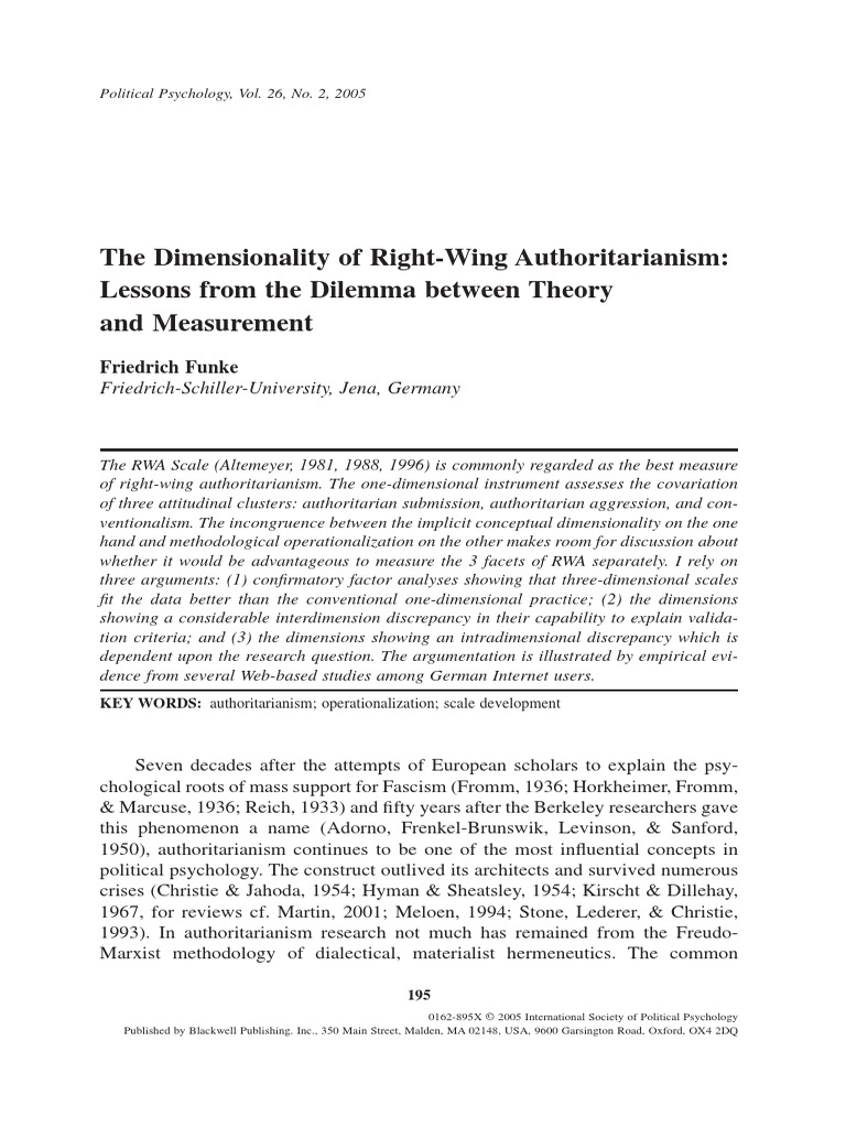 The Dimensionality of Right-Wing Authoritarianism - Lessons From The Dilemma Between Theory and ...
