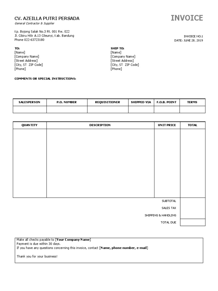 Contractor Invoice Template | PDF