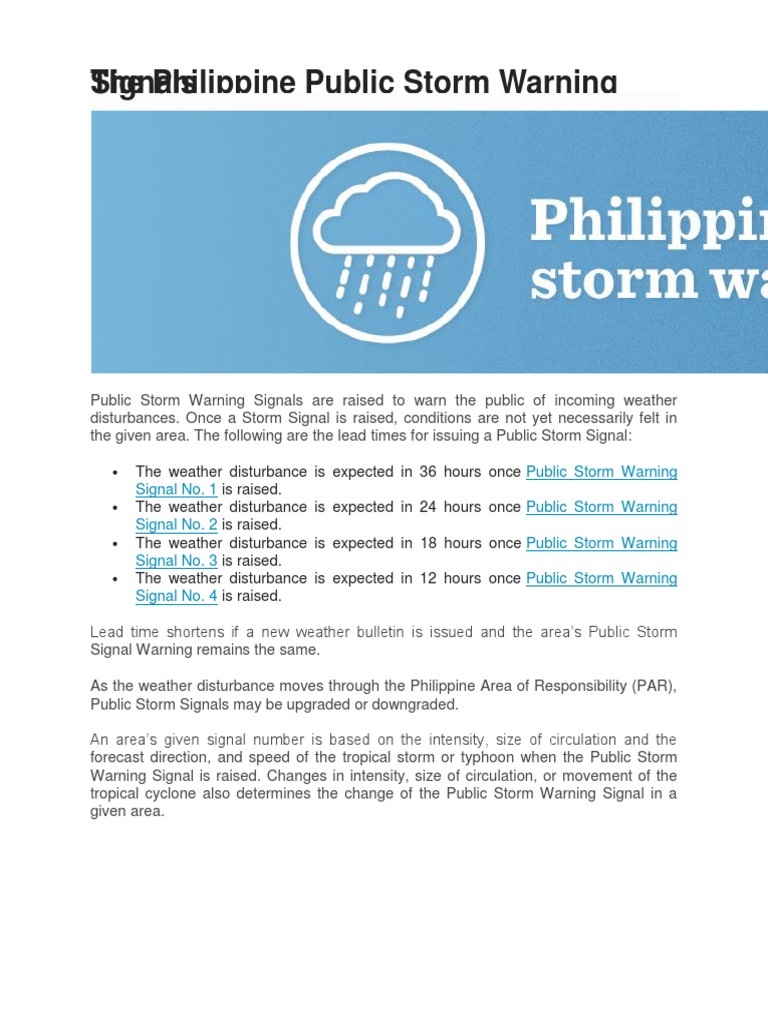 The Philippine Public Storm Warning Signals | PDF | Typhoon | Tropical ...