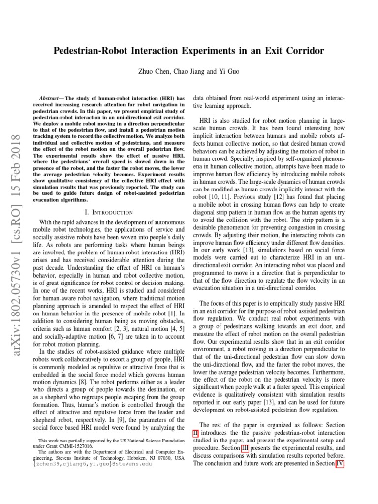 Pedestrian-Robot Interaction Experiments in An Exit Corridor | PDF