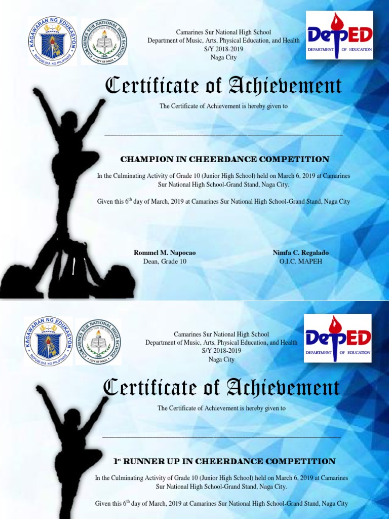 Final Cheerdance Certificate | PDF | Schools | High Schools And ...