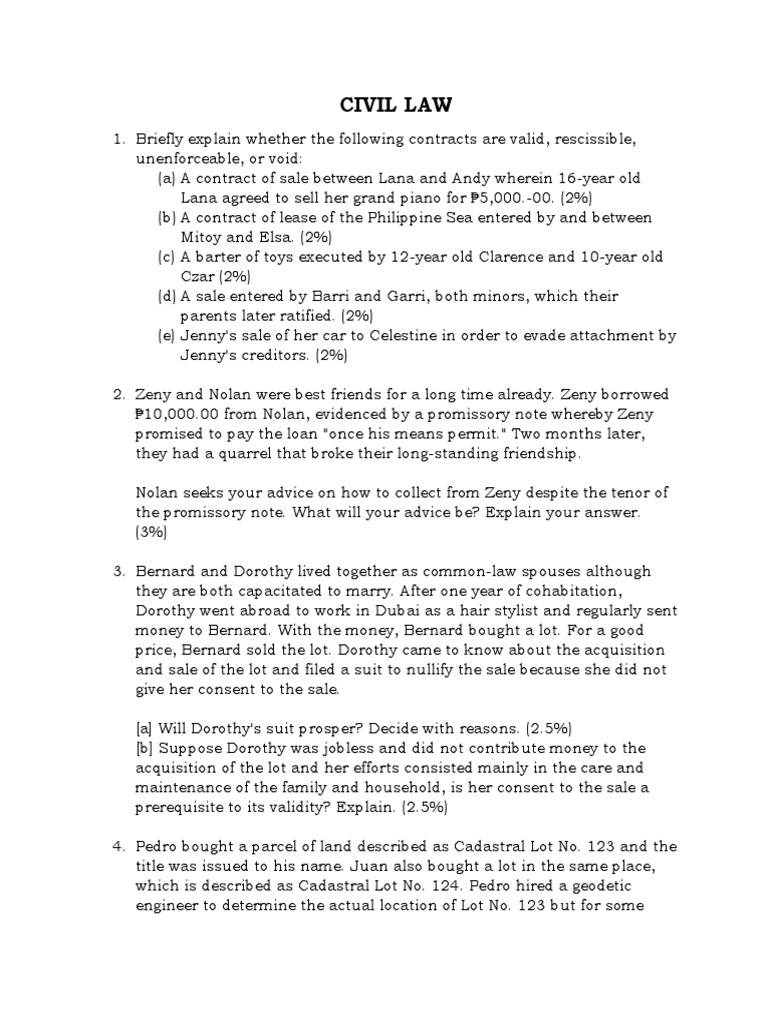 Civil Quiz Questionnaire | PDF | Mortgage Law | Annulment