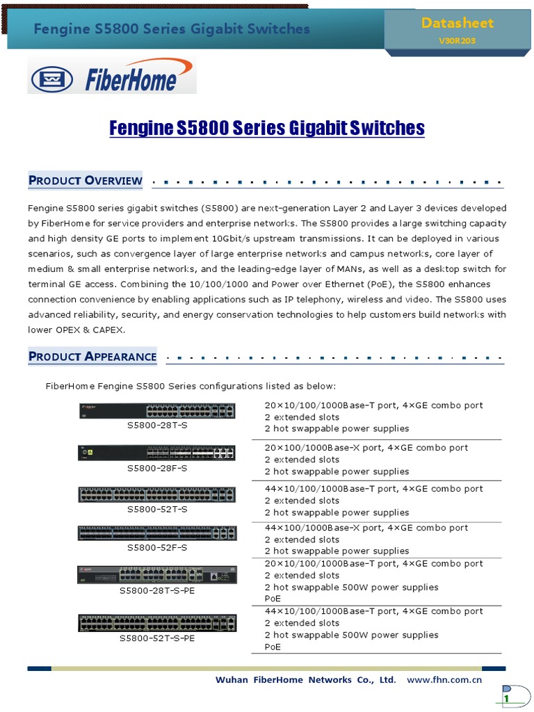 Fengine S5800 Switch Datasheet-V30R203 | PDF | Network Switch | Port ...
