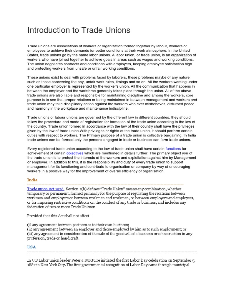 Trade Union Notes | PDF | Trade Union | Collective Bargaining