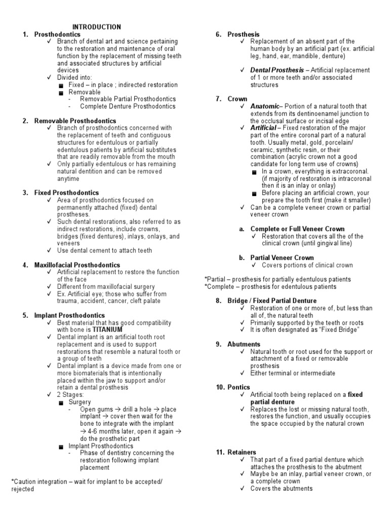 Prostho Prelim Lecture | PDF | Dental Implant | Dentures