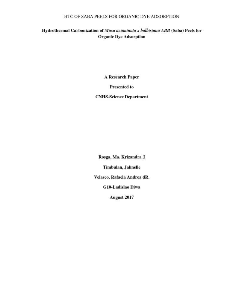 HTC of Saba Peels | PDF | Banana | Adsorption