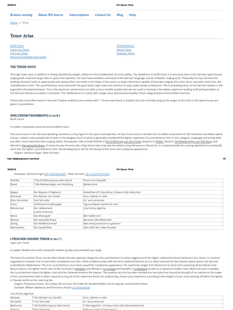 IPA Source Tenor Fächer | PDF | Opera | Vocal Music