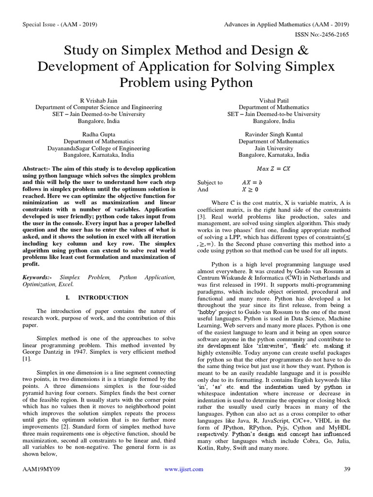 Study On Simplex Method and Design & Development of Application For Solving Simplex Problem ...