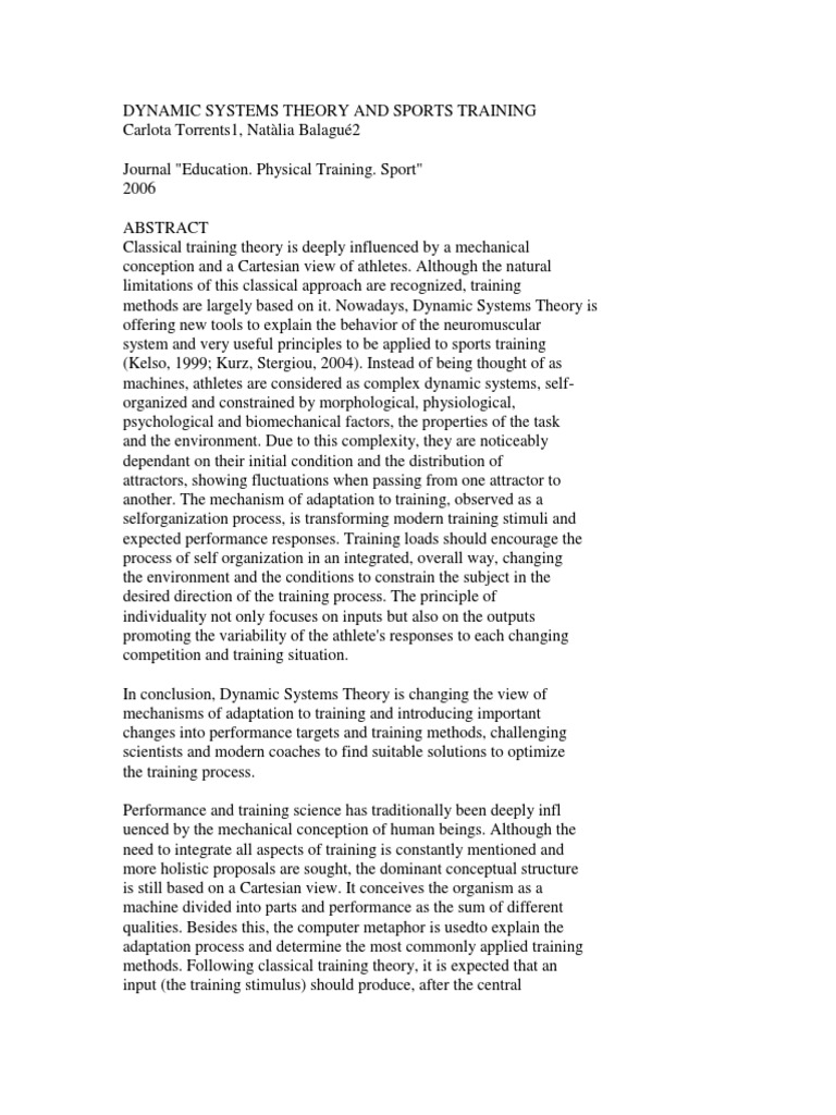 Dynamic Systems Theory and Sports Training | PDF | System | Systems Theory